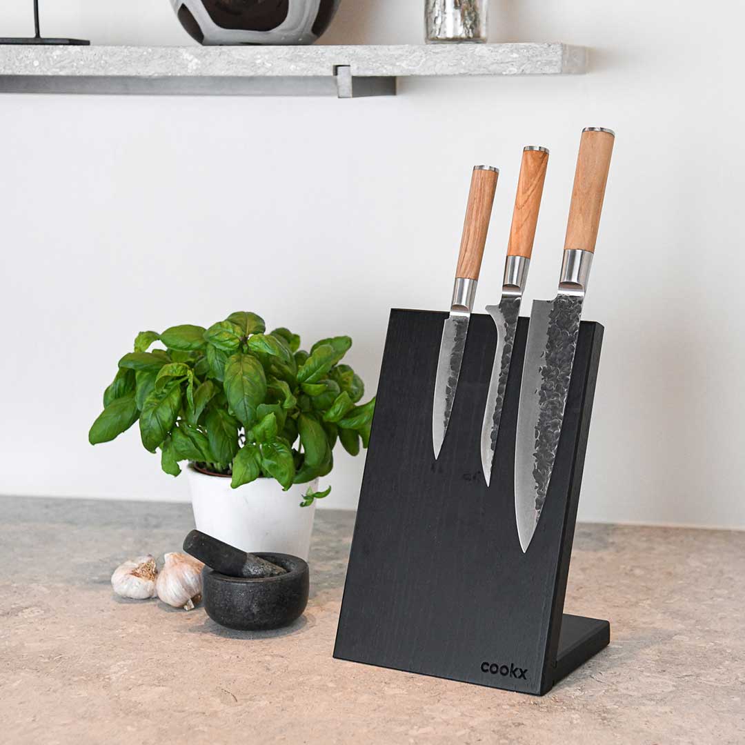 Messerblock magnetisch Eiche schwarz – Wilder Happen